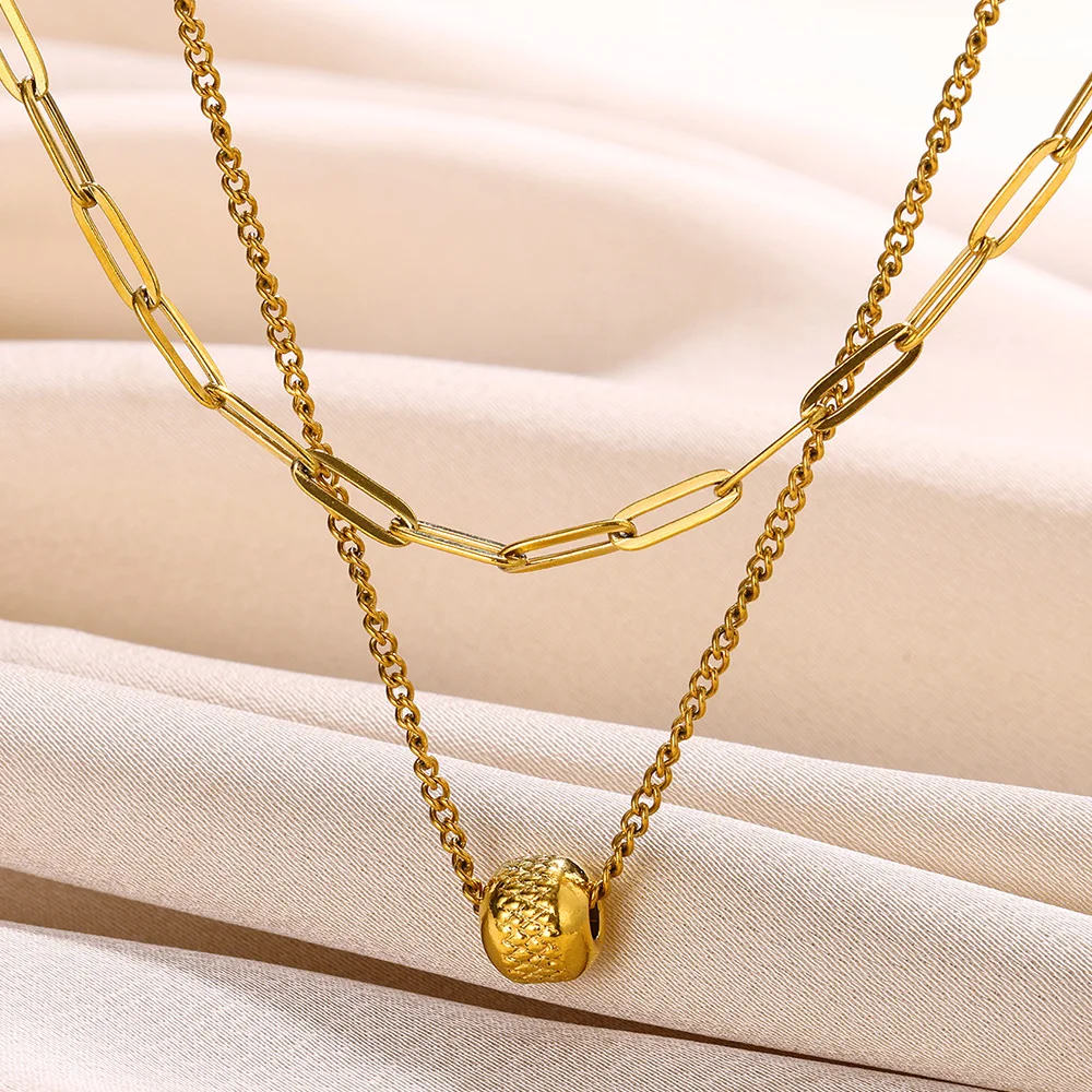 Trendy-Double-Layered-Chain-Necklaces-For-Women-Gold-Color-Stainless ...