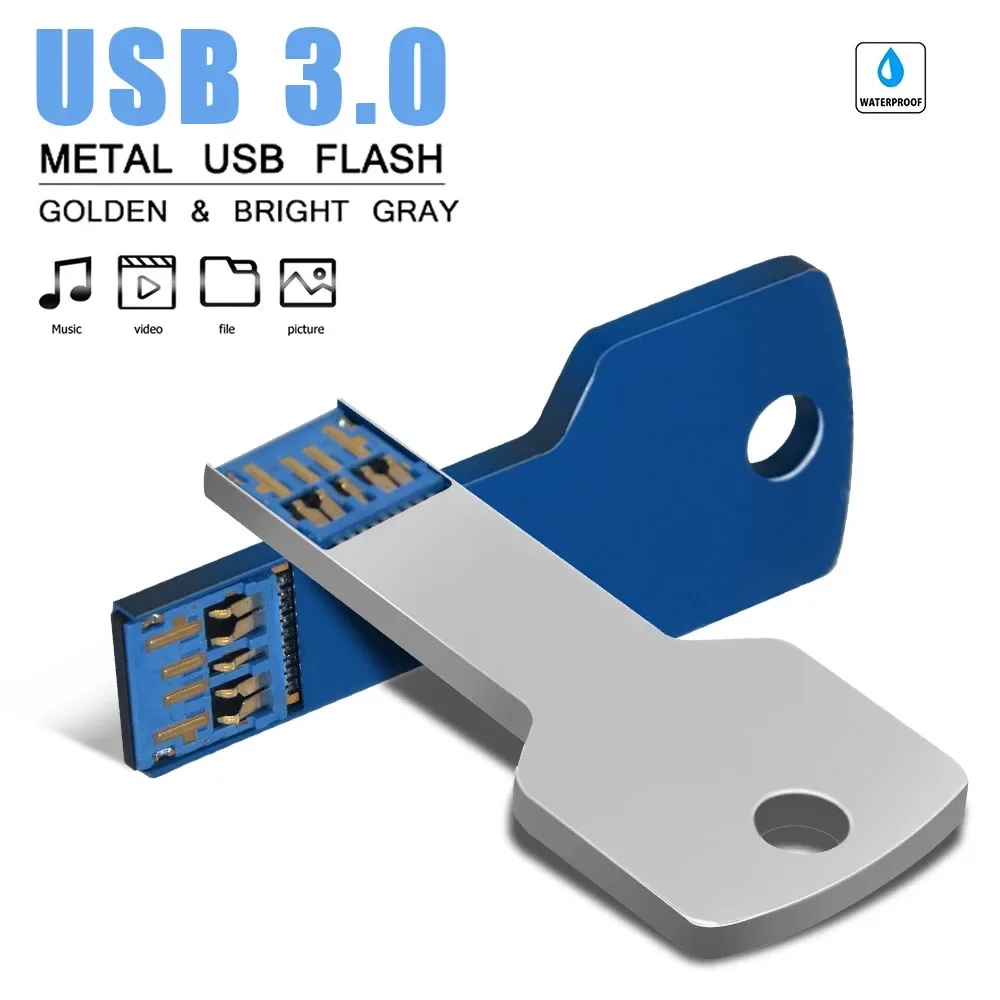 Custom-logo-3-0-USB-Key-shape-Pendrive-Metal-Memory-Stick-8GB-16GB-32GB ...