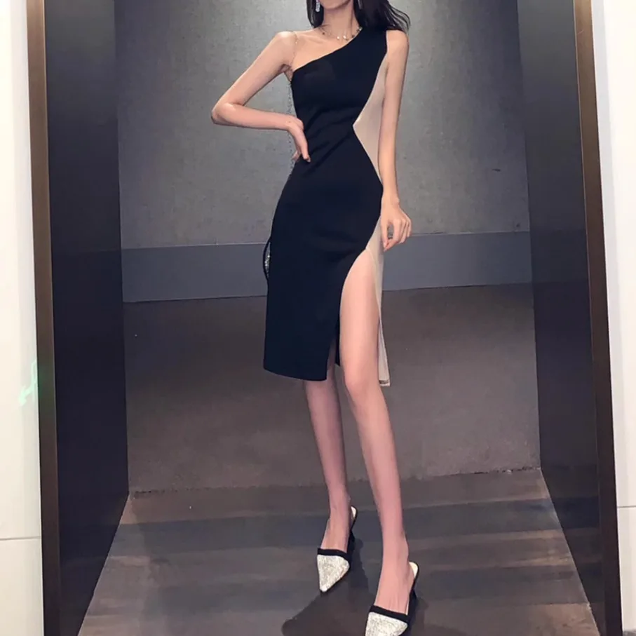 Summer-Korean-Sle-Color-Matching-Slimming-Waist-Hugging-Split-Shoulder ...