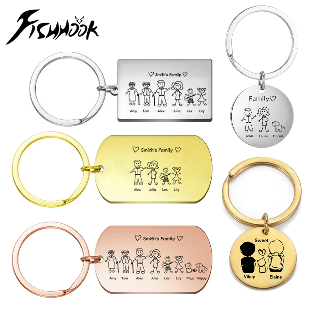 Fishhook-Custom-Keychain-for-Men-Women-Family-Key-Ring-Personalized ...
