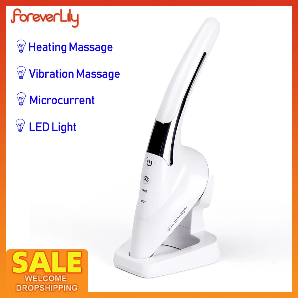 Heating Microcurrent Facial Massager Anti Wrinkle LED Photon Face Eye ...