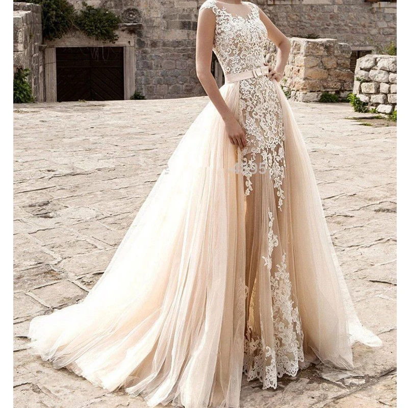 Abnehmbare-Rock-Brautkleid-Champagner-Weiche-T-ll-Rock-Bodenlangen ...
