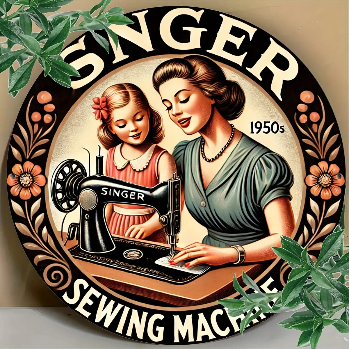1pc Round 8x8inch (20x20cm) Vintage Singer Sewing Machine Aluminum Wall ...