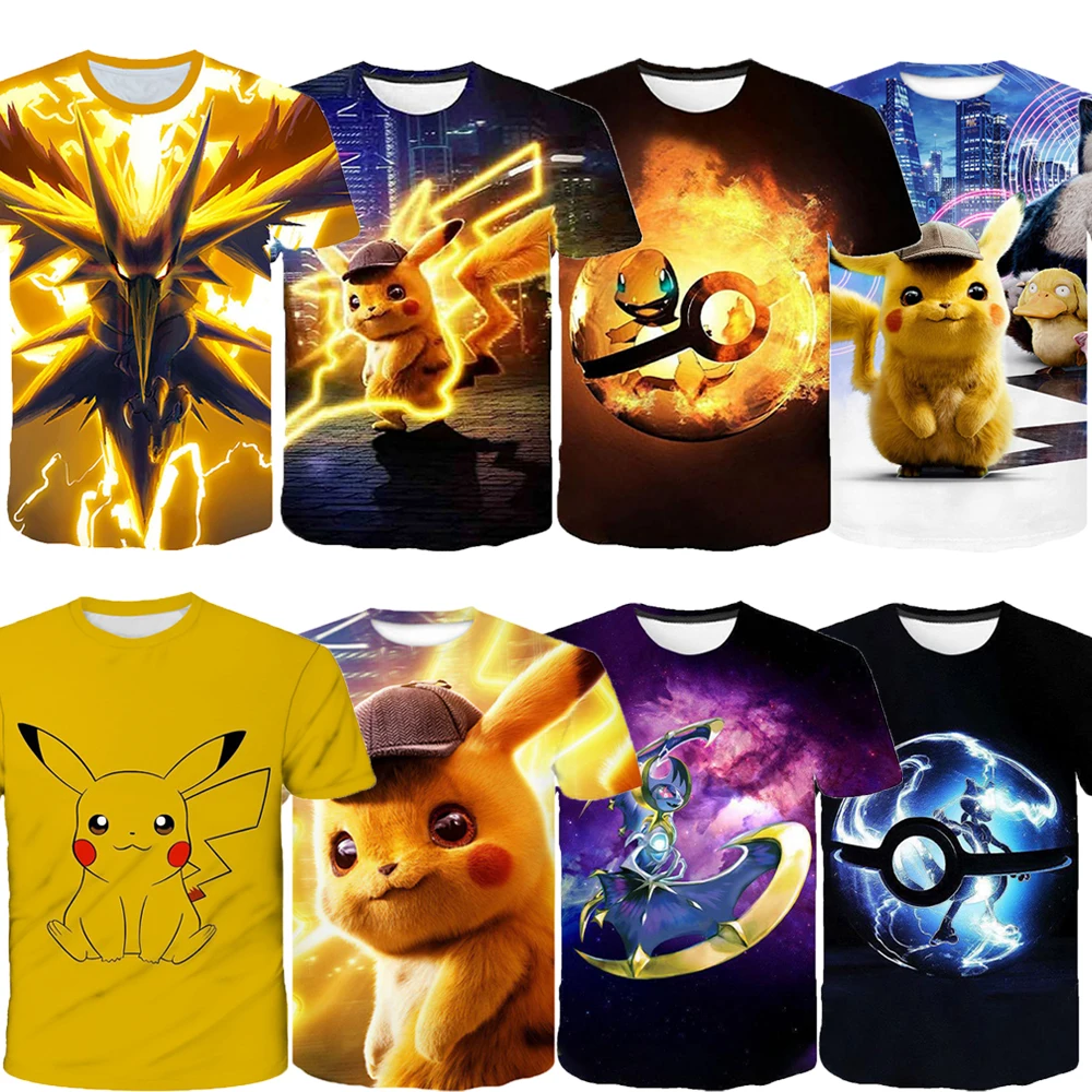 Camiseta de algodón con estampado de Pikachu para hombre y niña, camisa ...