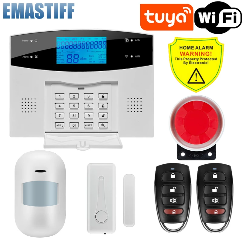 LCD Keypad Tuya WIFI GSM PSTN Home Burglar Security Wireless Wire Alarm ...