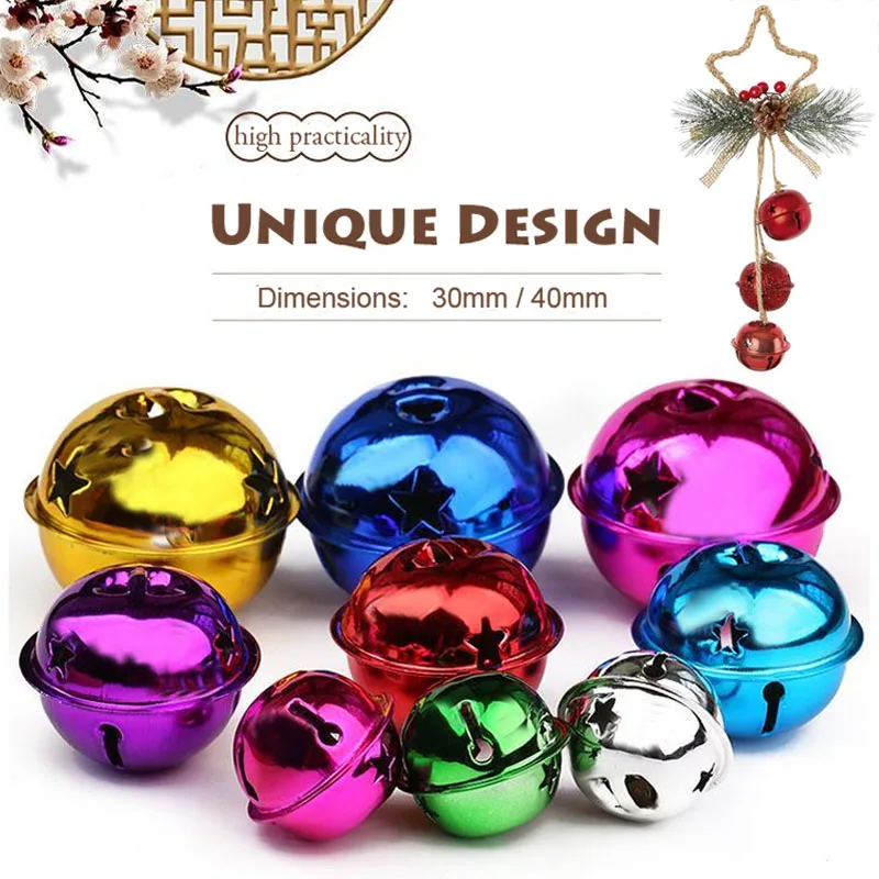 NEW-10pcs-30-40mm-Christmas-Jingle-Bell-Silver-Glitter-Bells-Hollow-Out ...