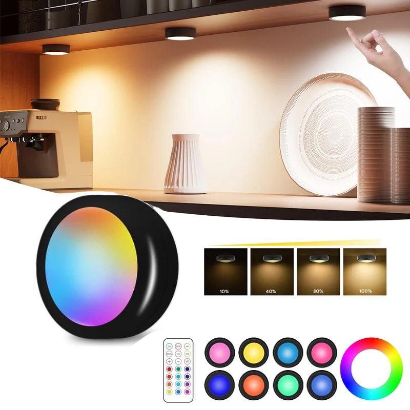 Wireless led Puck Light RGB Battery Powered 16 Colors Remote Control ...