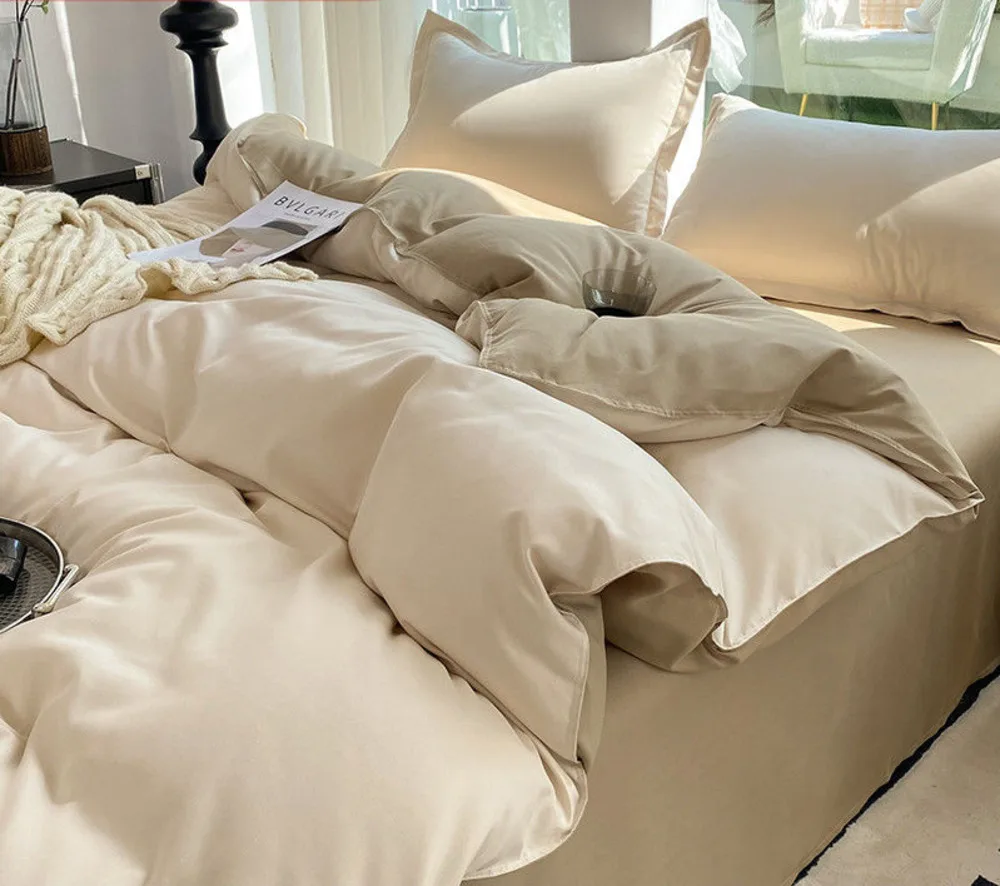 Korean-INS-Cream-Style-Bedding-Set-Solid-Color-Soft-Bed-Flat-Sheet ...