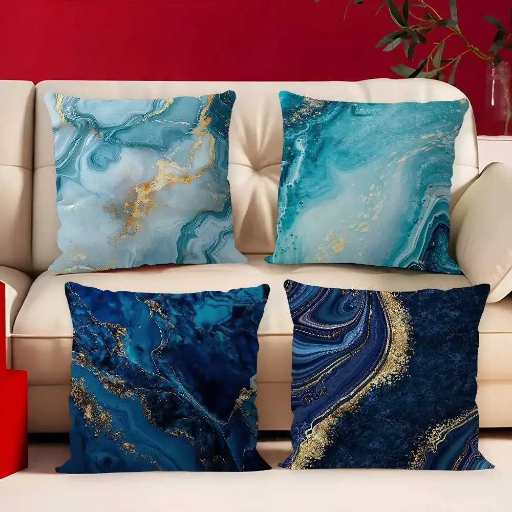 Home Decor Blue and Gold Marbled Pattern Pillow Covers Pattern Cushion ...