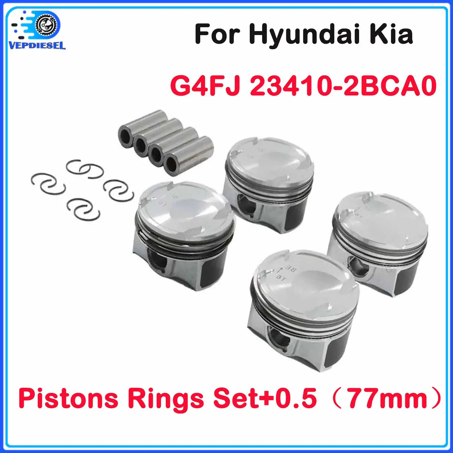 4pcs G4FJ 77.5mm Engine Pistons Rings Set +0.5mm For 2011-2019 Hyundai ...
