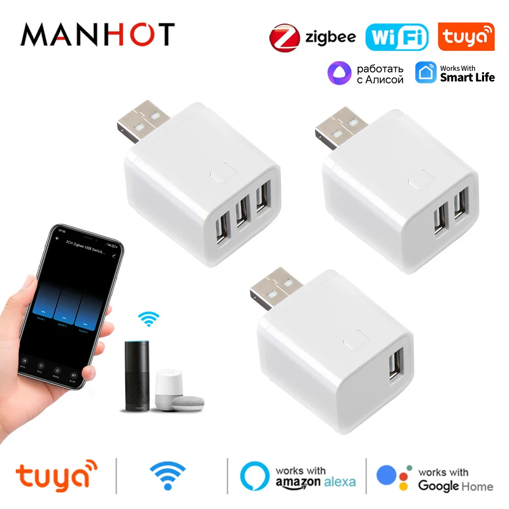 Tuya Smart WIFI/Zigbee Micro USB 1 2 3 Adaptor Switch 5V Mini USB Power ...