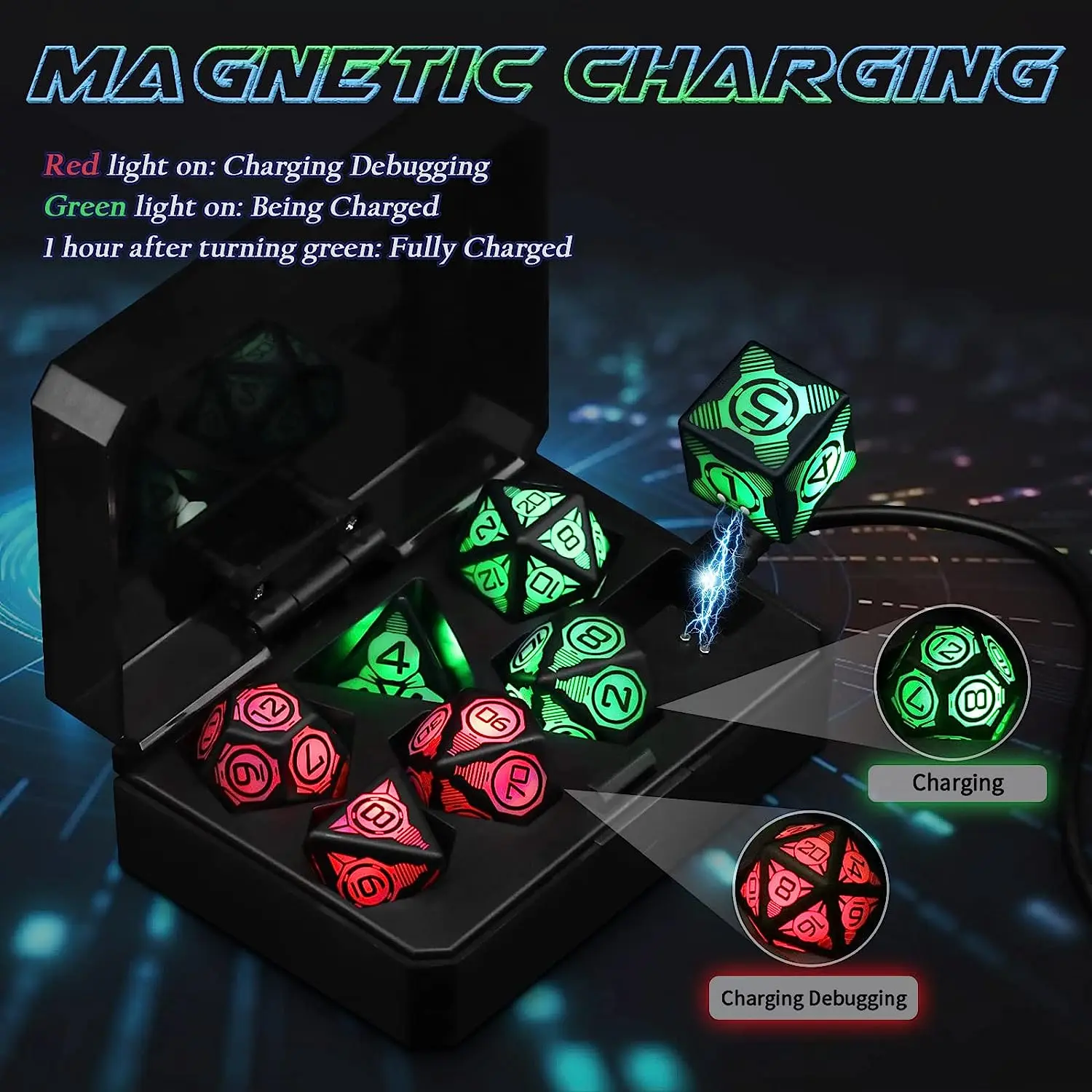Magnetic-Charging-LED-Dice-with-Charging-Box-DND-Dice-Set-Dungeons-and ...