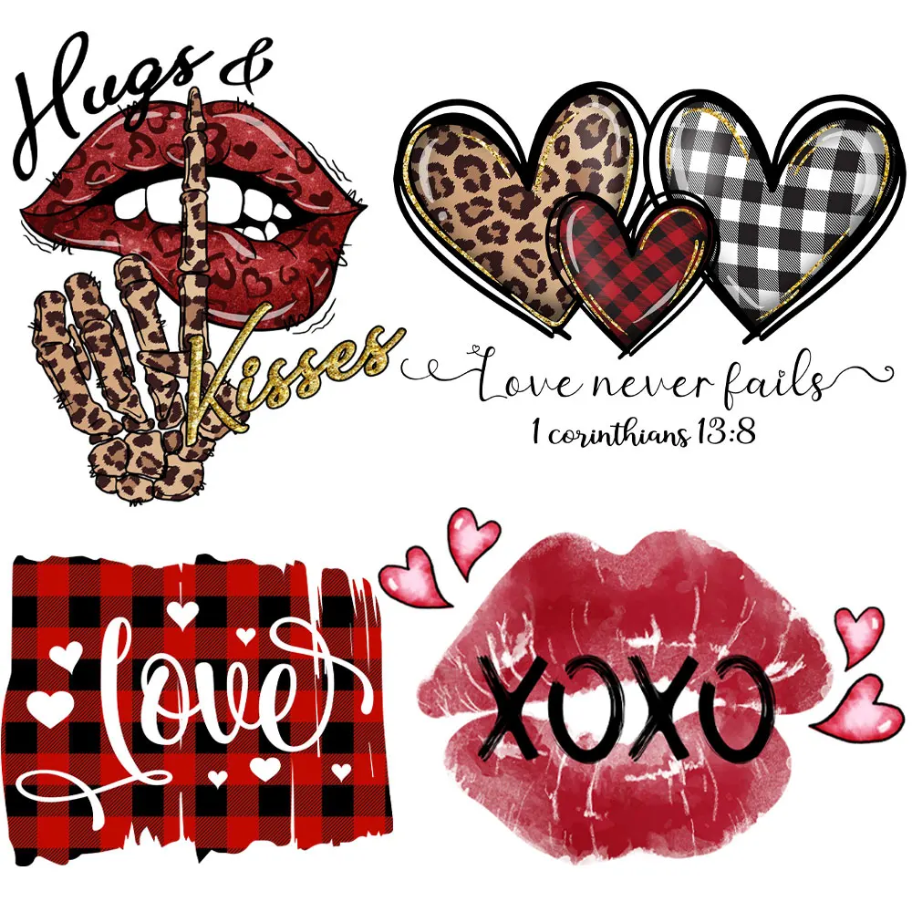 Lip-Leopard-Heart-Valentine-Iron-on-Patches-Coffee-Cup-Thermal-Love ...