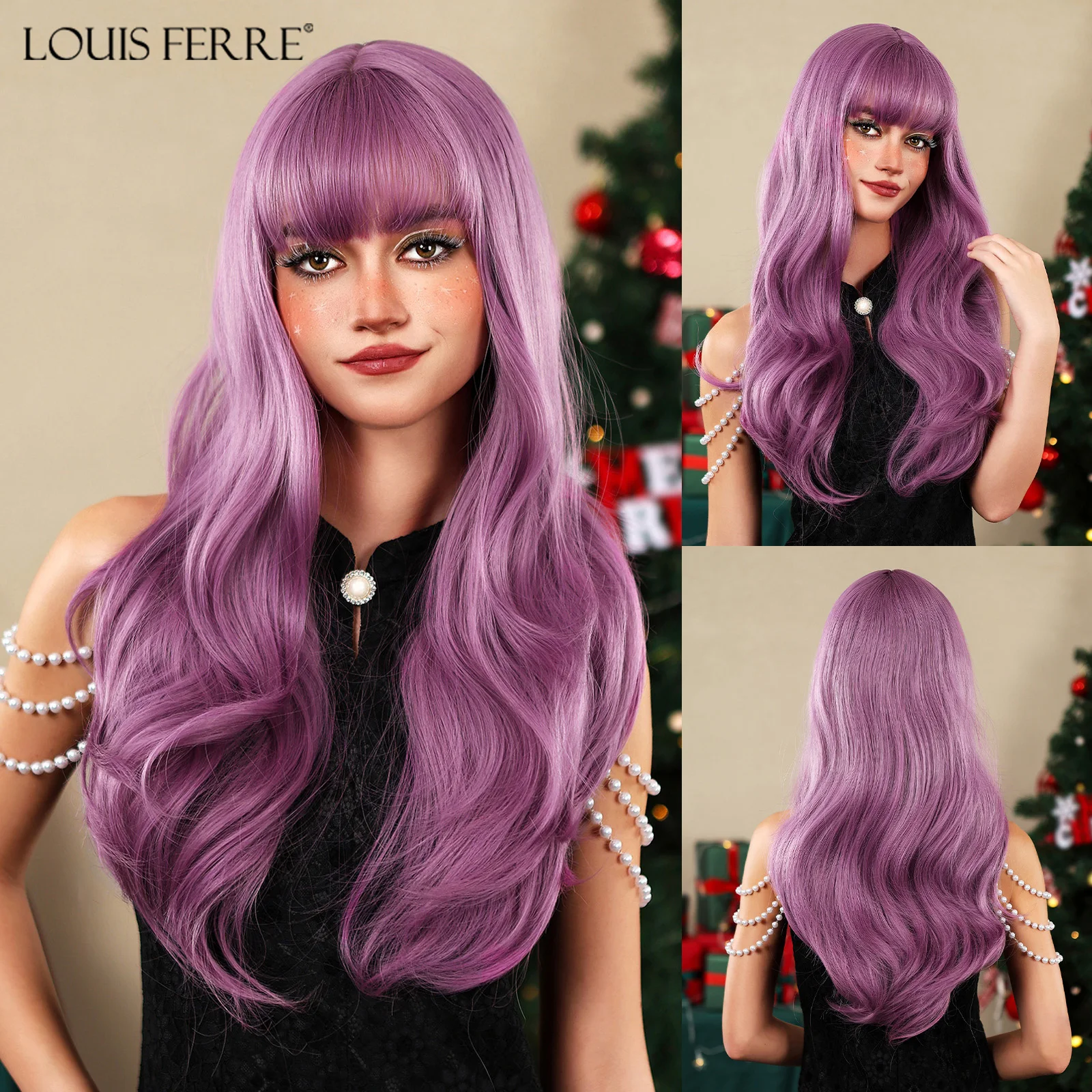 LOUIS-FERRE-Long-Purple-Wig-Synthetic-Wigs-for-Women-Natural-Wave ...