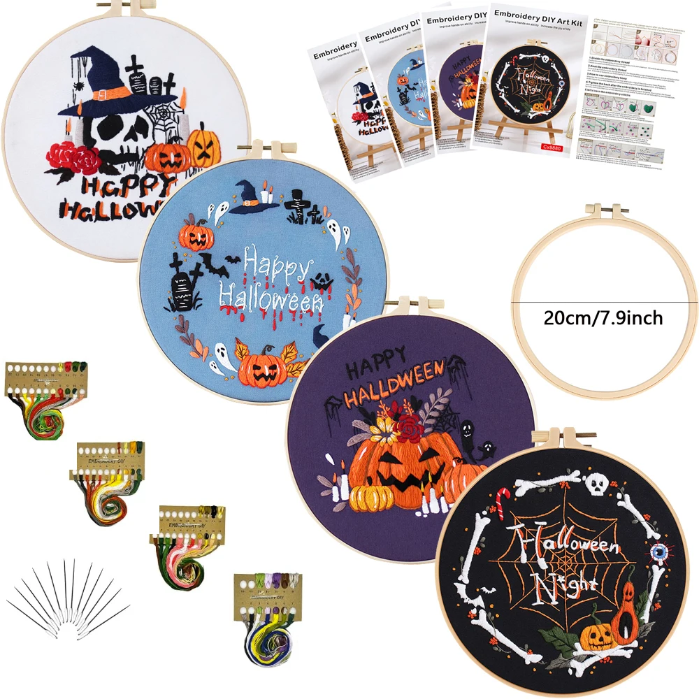 Halloween 4 pcs of Embroidery kit with Patterns and Instructions, DIY ...