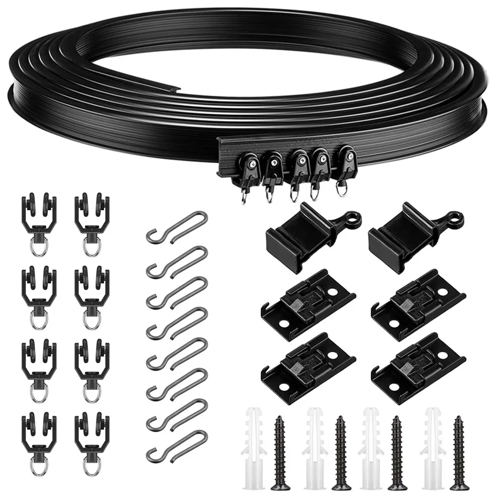 Chzimade-Black-Curtain-Rail-Hook-Pulley-Combination-Louver-Window ...