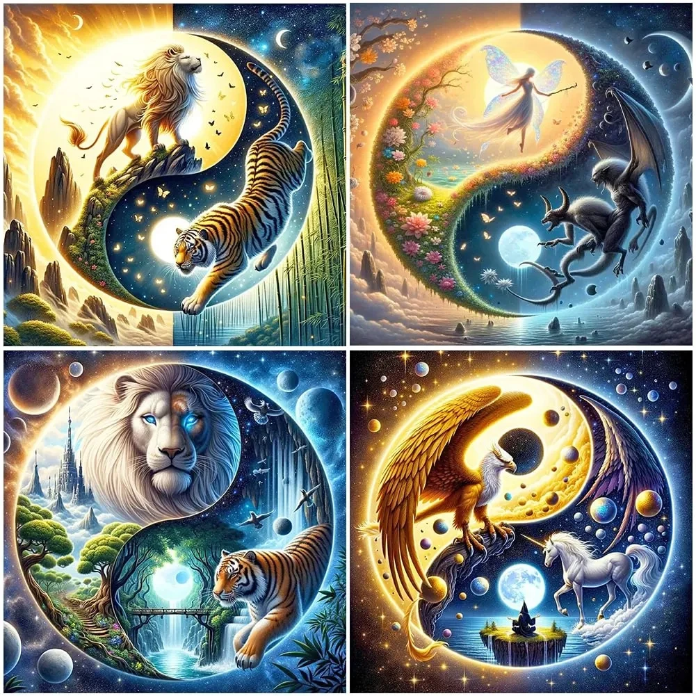 Yin-Yang-Diagram-Tiger-Lion-Horse-Owl-Diy-Diamond-Painting-Landscape ...