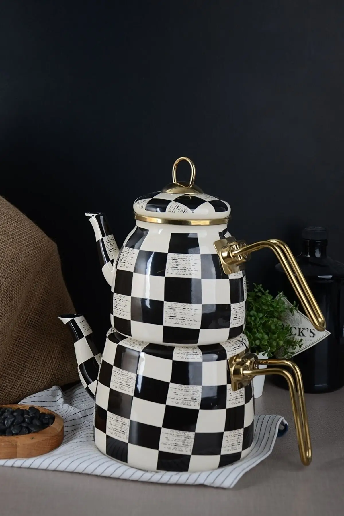 Teapot-Elite-Class-Checkerboard-Enamel-Teapot-Black-and-White-Stylish ...