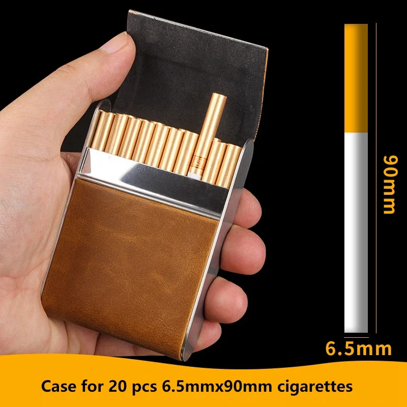 Magnetic Snap Leather Cigarette Case - 20 Regular/Medium Cigarettes ...