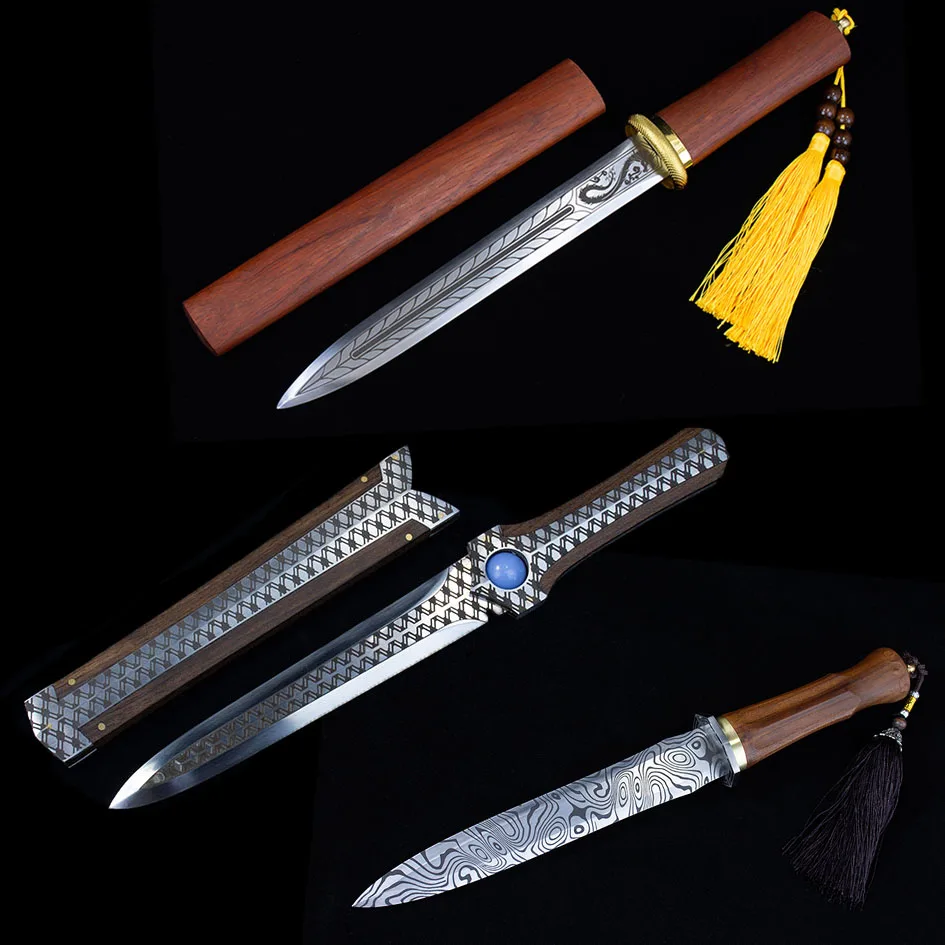 3-pieces-a-medieval-stainless-steel-Real-Sword-Kung-Fu-short-sword-set ...