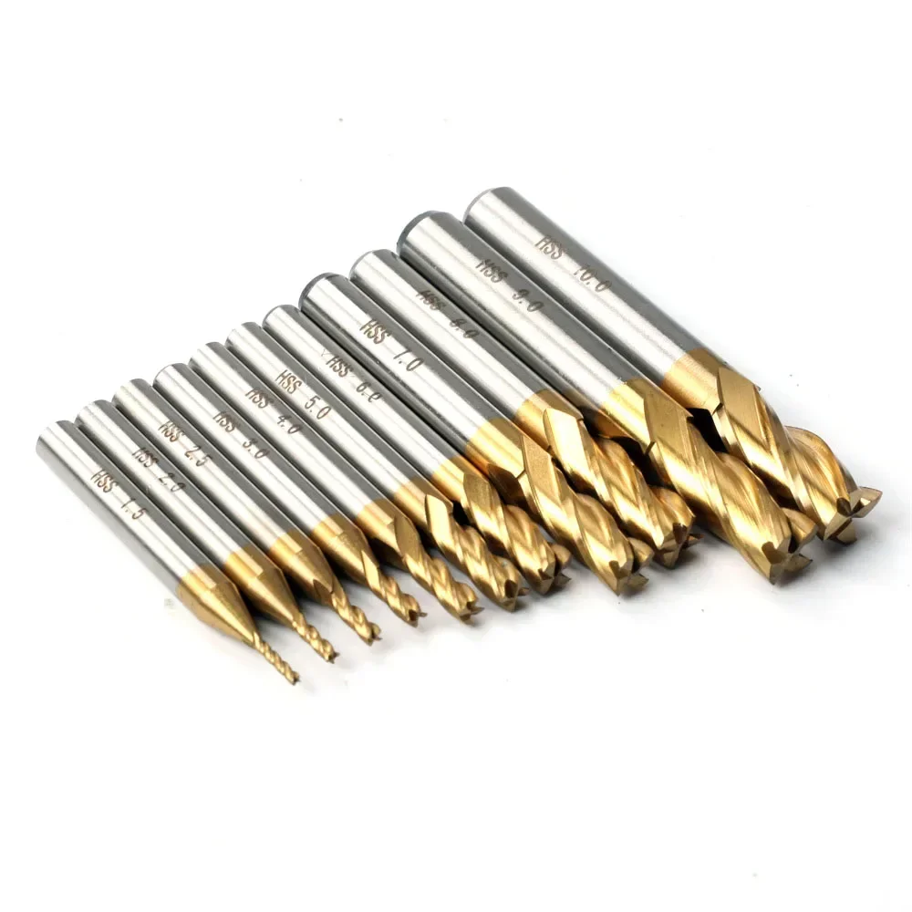 1Pc/7Pcs/11Pcs Milling Cutters 4-Flute Titanium Coated HSS End Mill Set ...