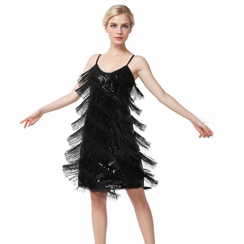 Vestidos-latinos-Flapper-para-mujer-lentejuelas-borlas-Flapper-Sexy-c ...