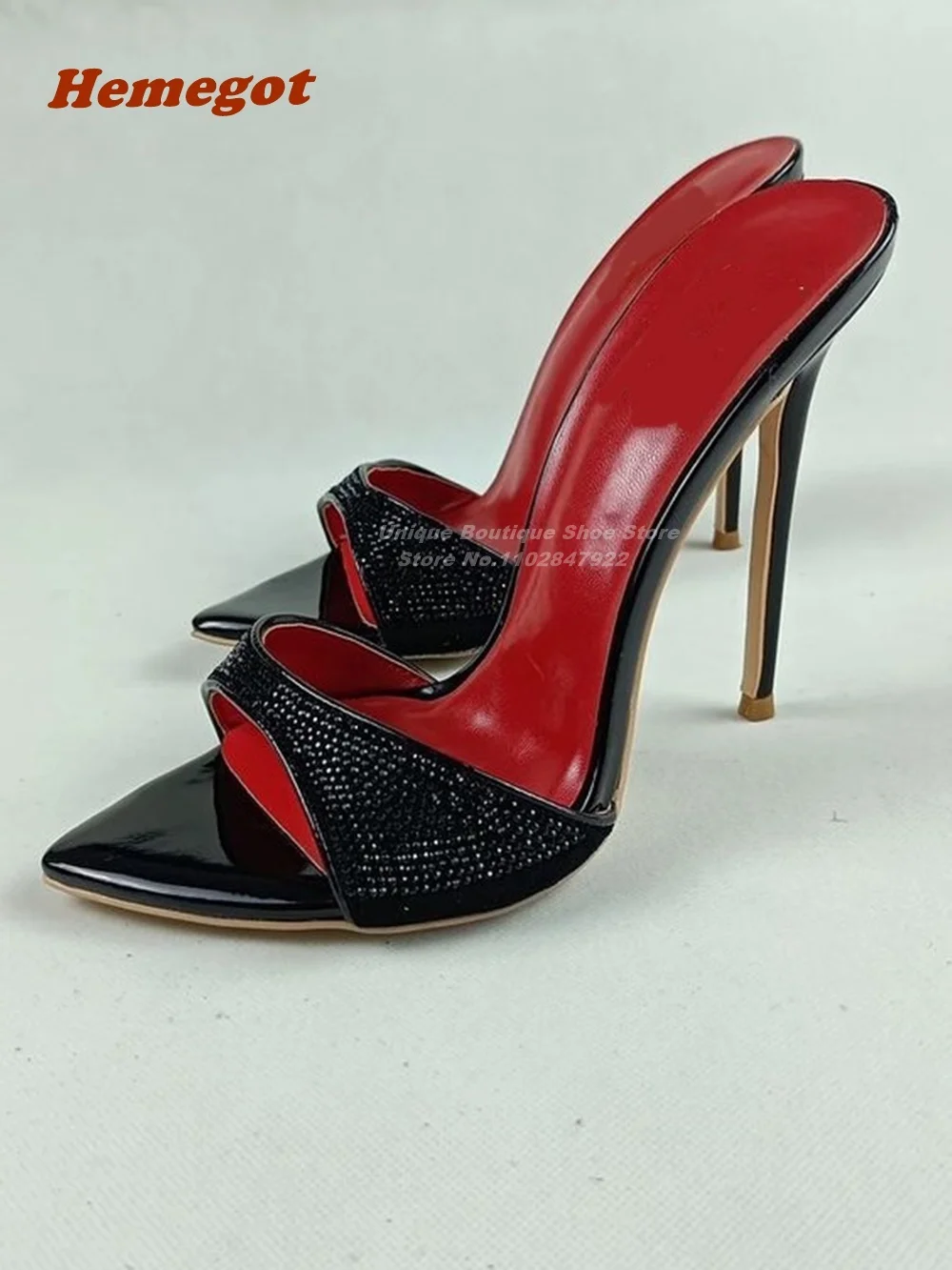 Rhinestones-Pointy-Slip-On-Slippers-Stiletto-Super-High-Heels-Black ...