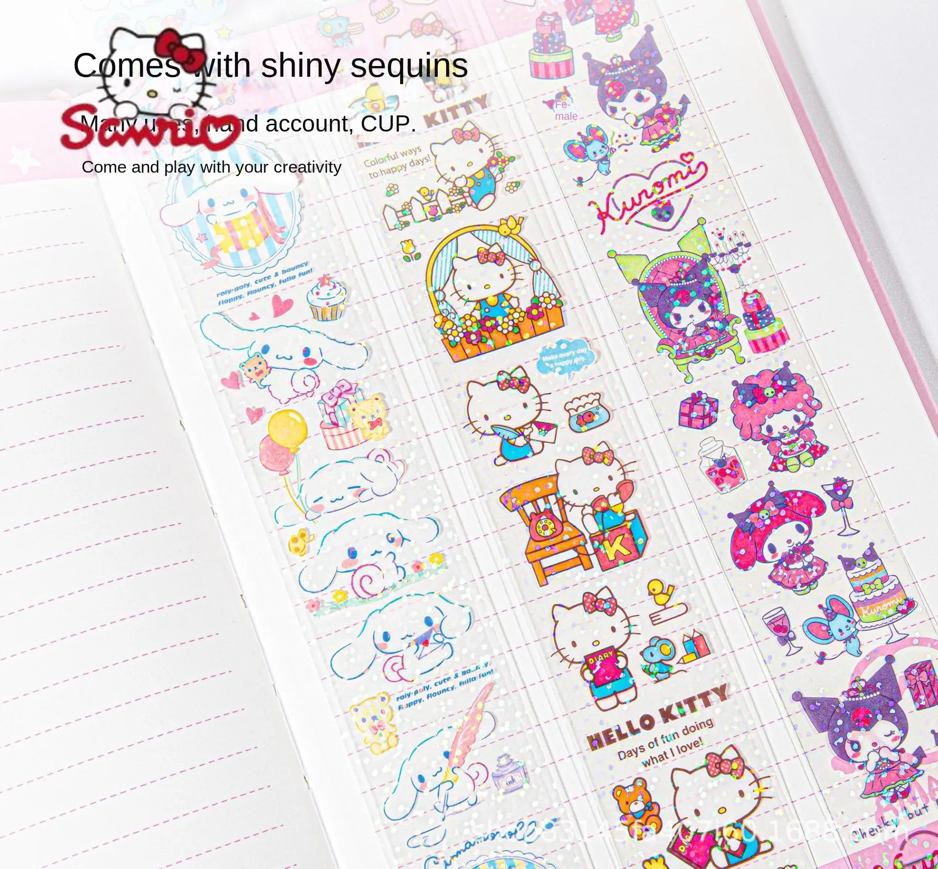 Sanrio Creative Pet Sequins Stickers Cartoon Tape Cinnamoroll Stickers ...