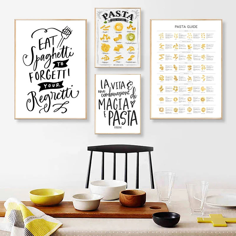 Beautiful Italian Kitchen Decoration Painting Pasta Types Poster Magic ...