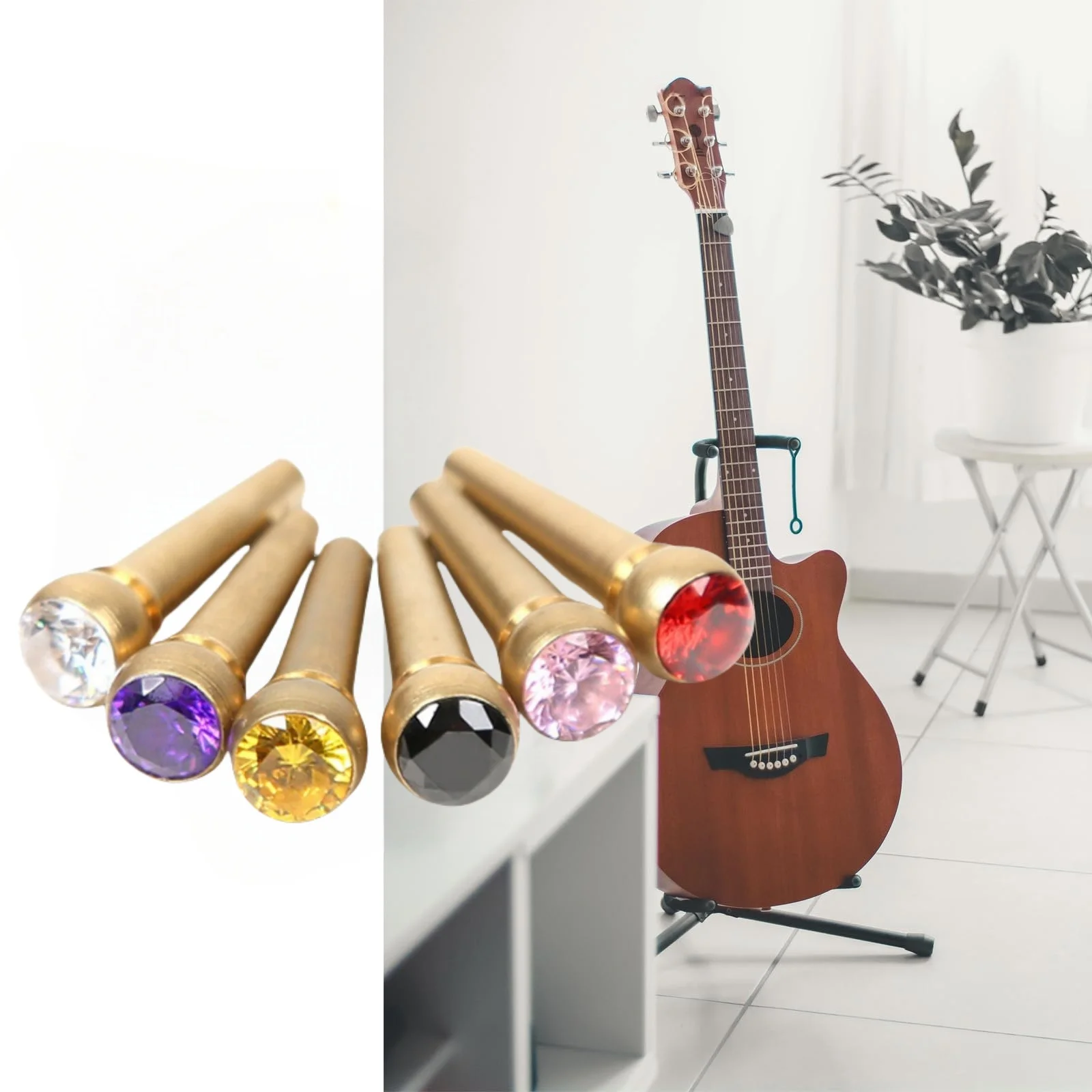 6pcs Guitar Pins Inlaid Crystal Gems Brass String Pins/for Acoustic ...