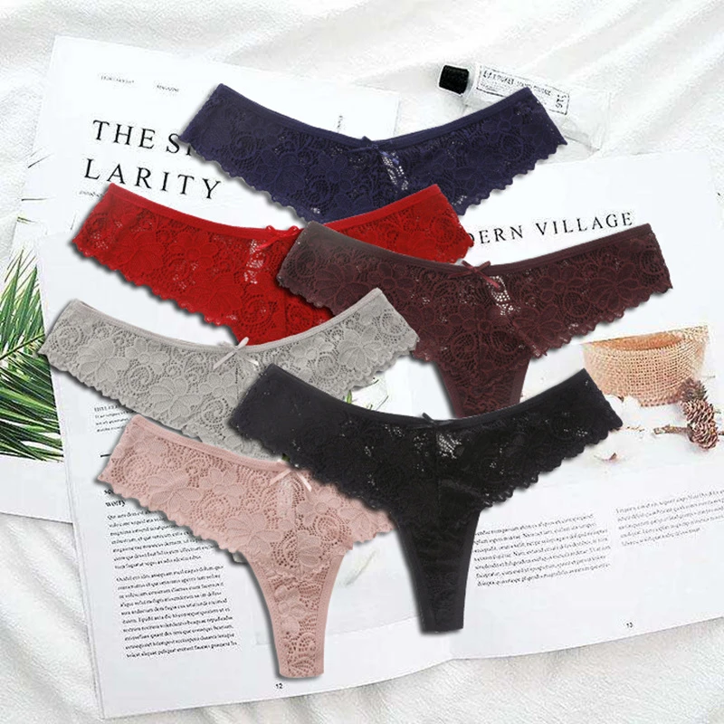 4PCS Women Sexy Cotton Lace Panties Low-Rise Women's thong Breathable ...