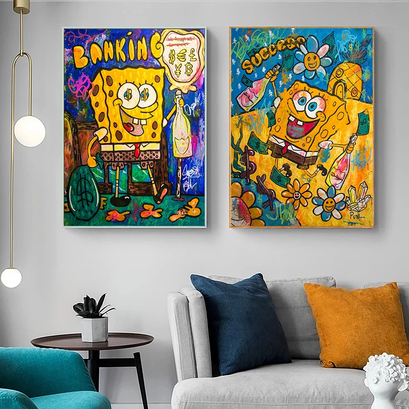Cartoon-Sponge-Bob-Square-Graffiti-Canvas-Painting-Posters-Prints ...