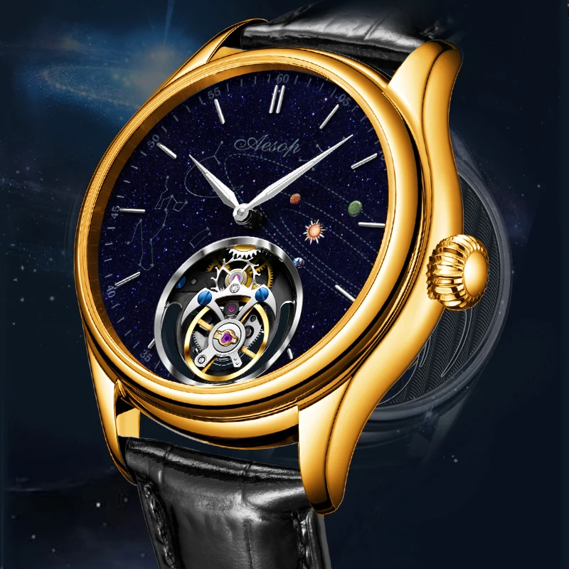 AESOP-Men-Gold-Flying-Real-Tourbillon-Watch-Star-Sky-Sapphire-Mirror ...