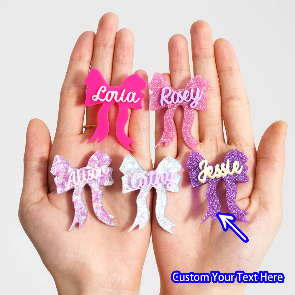 1PC Custom PMMA Hair Clip - Personalized Bow & Name Accessory | Laser ...