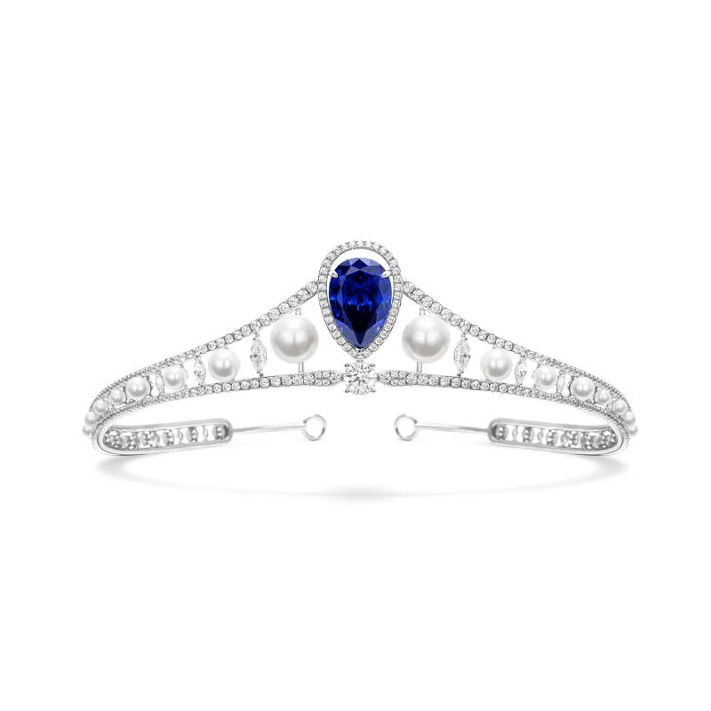 BELLUX Royal Blue Sapphire Water Drop Gem Crown Fashion Luxury Pearl ...