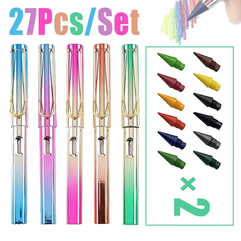 Creative 27 Pcs/Set Colorful Eternal Pencil With 12 Colors Nib Set No ...
