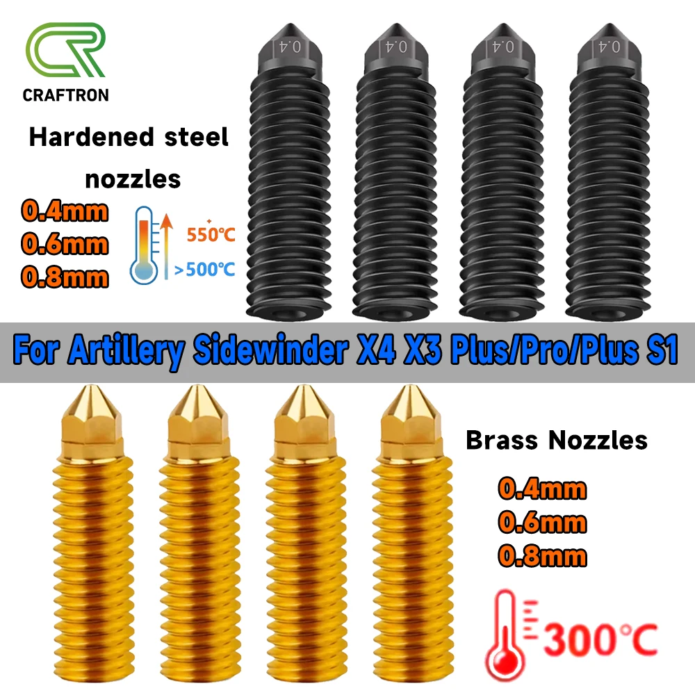 Nozzle for Artillery Sidewinder X4 X3 Plus/Pro Hotend Hard Steel Brass ...