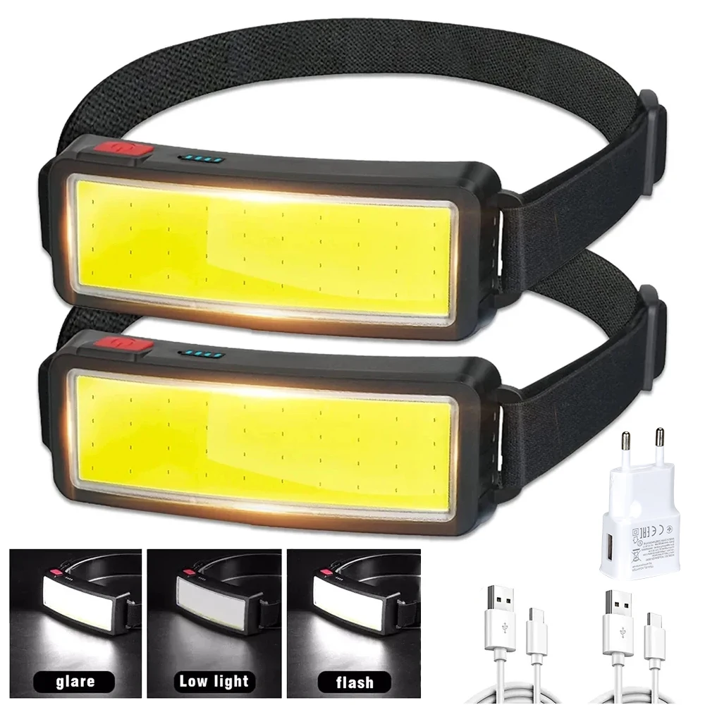 USB Rechargeable COB LED Headlamp Built-in Battery Super Bright Head ...