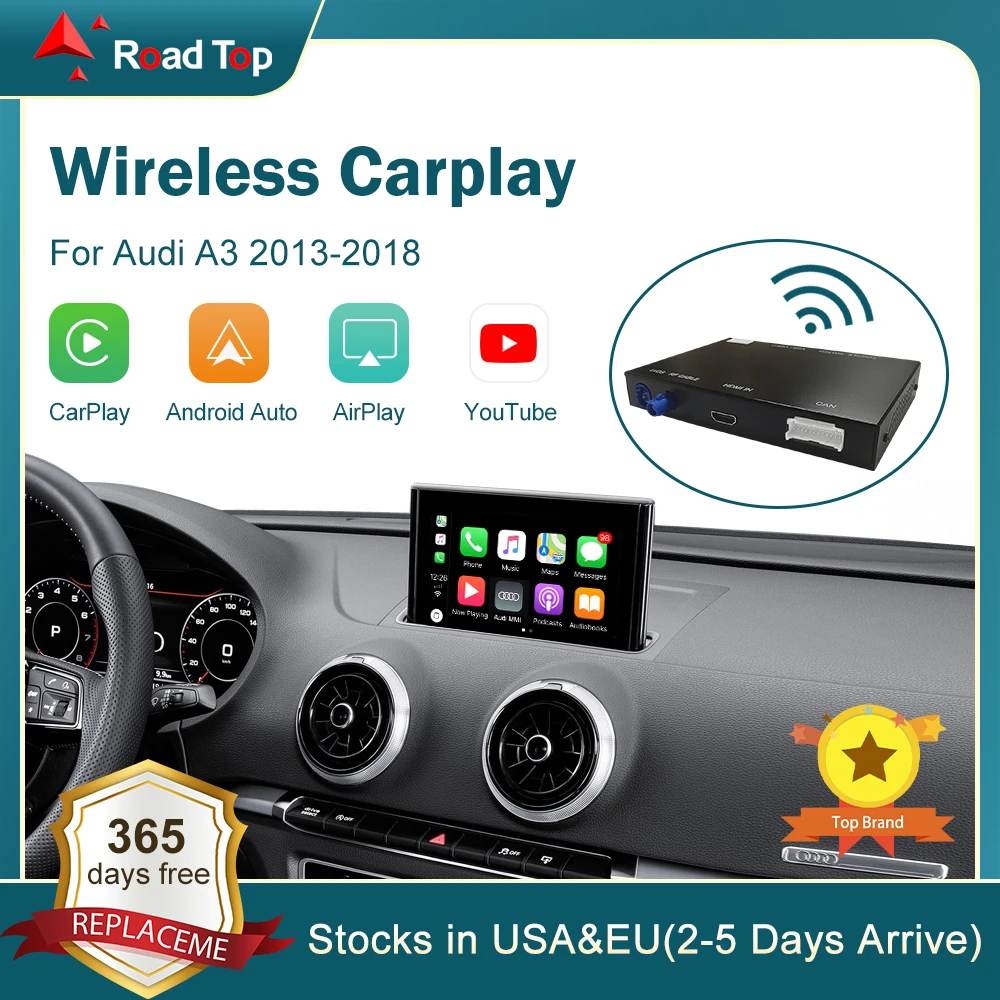 Wireless Apple CarPlay Android Auto Interface for Audi A3 2013 2018, with Mirror Link AirPlay ...
