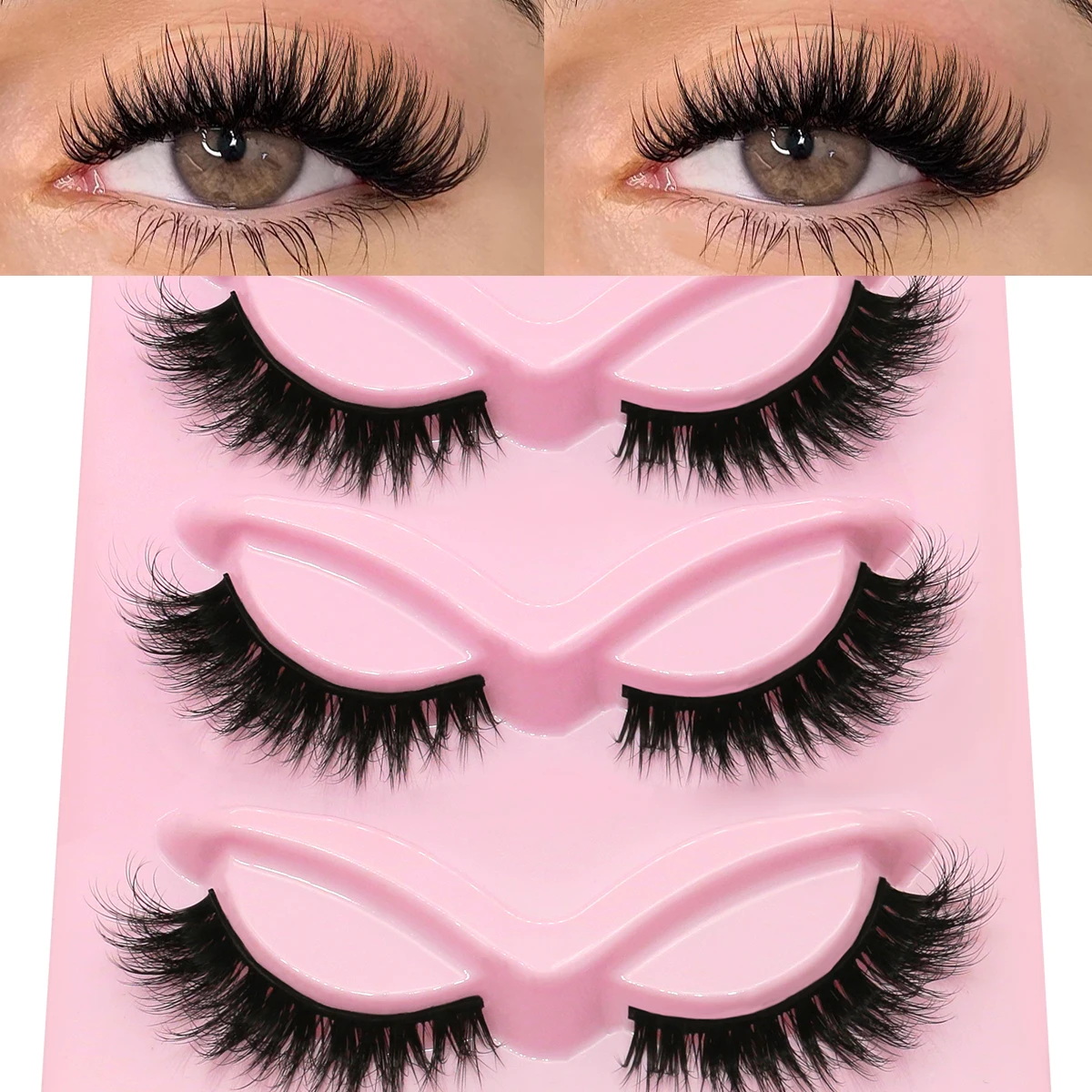 GROINNEYA Natural Fluffy Lashes 3D Faux Mink Lashes Natural False ...