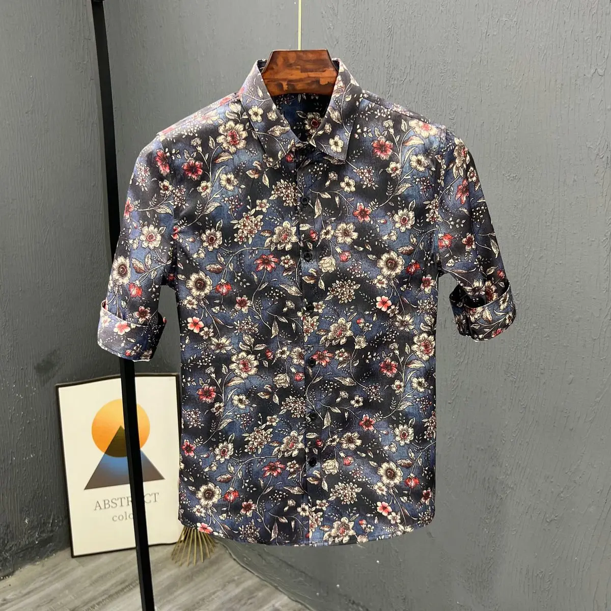 High-end Small Floral Print Men's Short-sleeved Shirt in Summer New ...