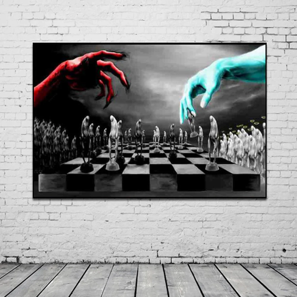 God And The Devil Playing Chess Paintings