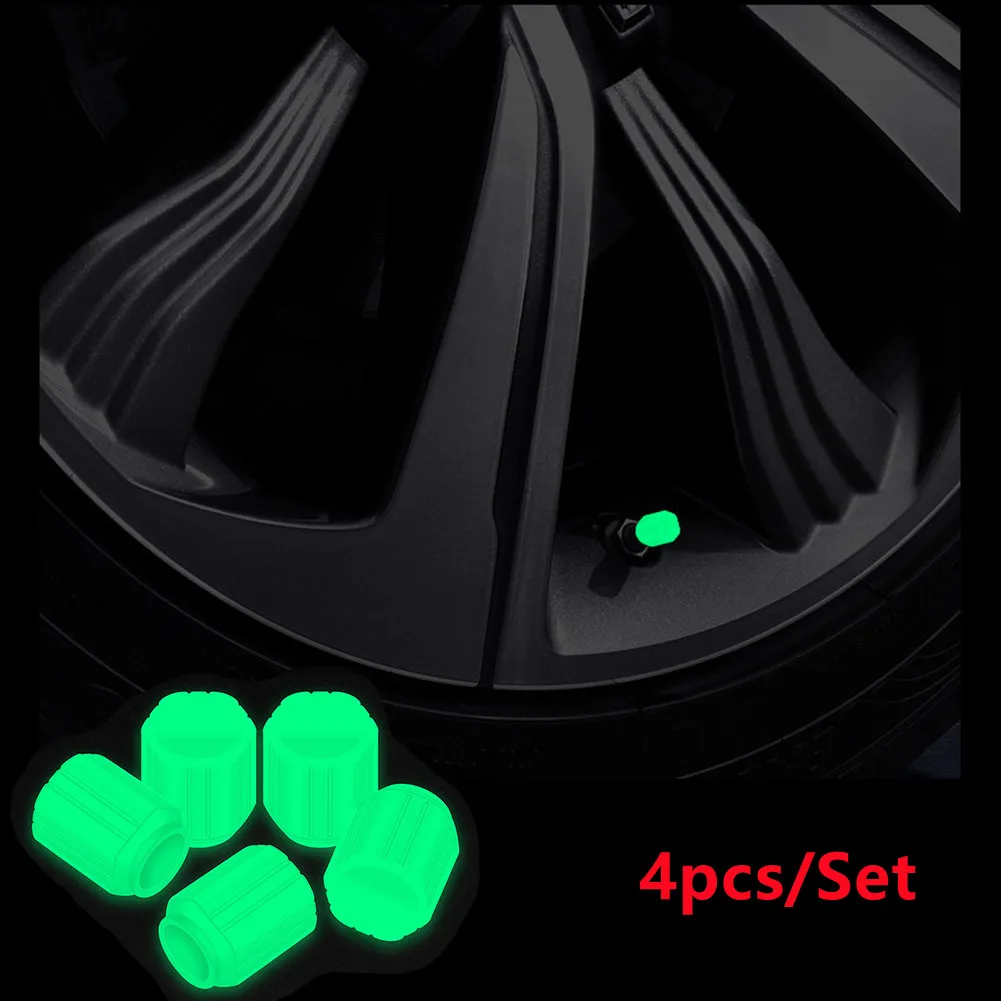 4pcs Fluorescent Car Wheel Plugs Tire Valve Plug Universal Luminous ...