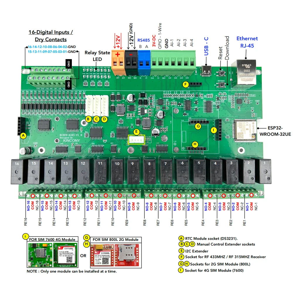 KC868-A16S-16CH-ESP32-Relay-Board-Ethernet-Wifi-Switch-MQTT-TCP-HTTP-ESPhome-Smart-Home ...