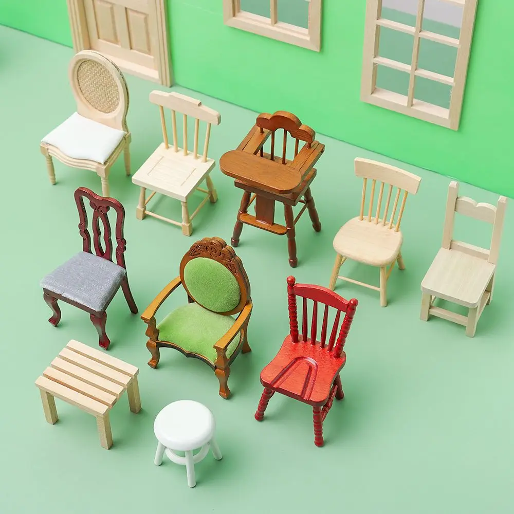 1-12-Scale-Dollhouse-Furniture-Miniature-Chair-Sofa-Wood-Mini-Stool ...