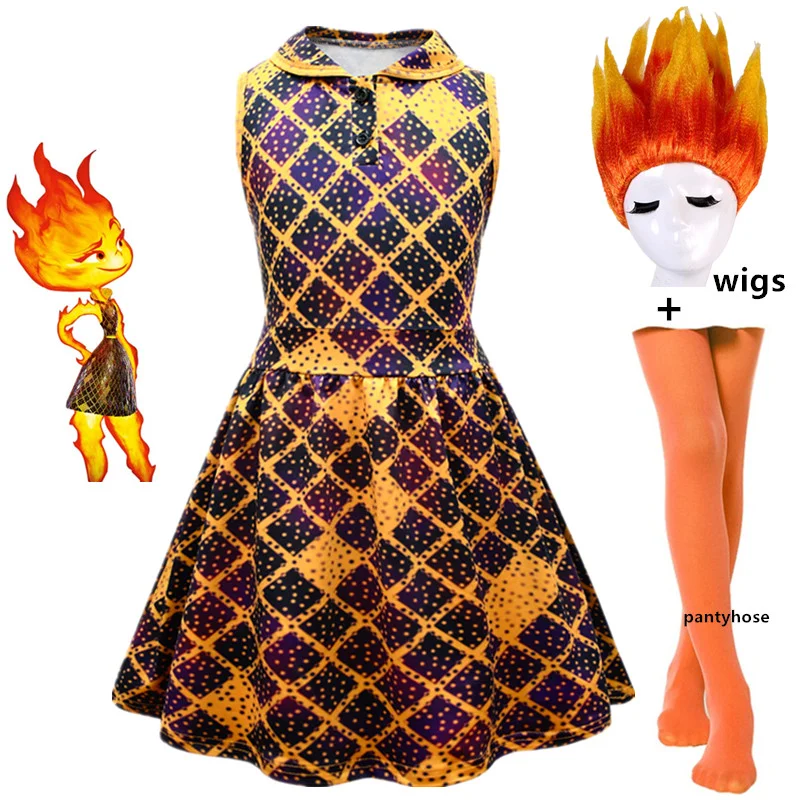Halloween-Elemental-Costume-Girls-Ember-Fire-Cosplay-Princess-Dress-wig ...
