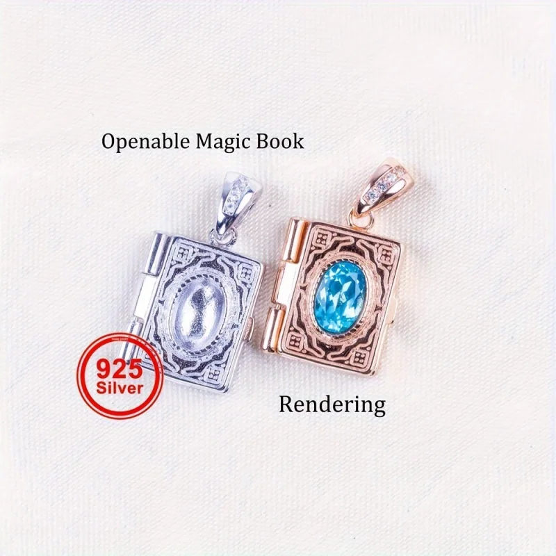 925 Sterling Silver Magic Book Pendant, 4*6mm Openable Oval Gem ...