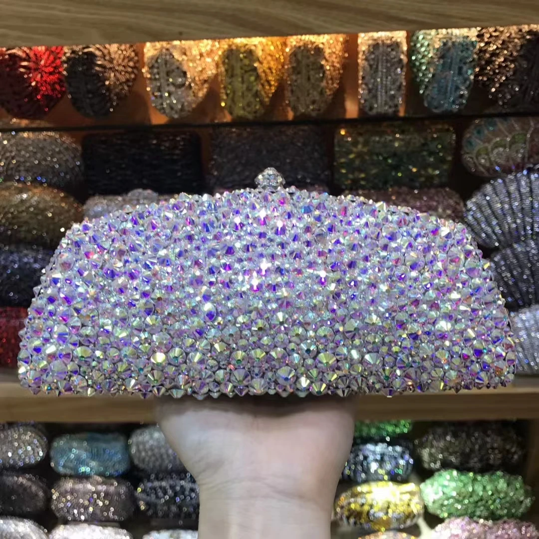 Female AB Silver Diamond Evening Clutches Bags Women Rhinestones ...