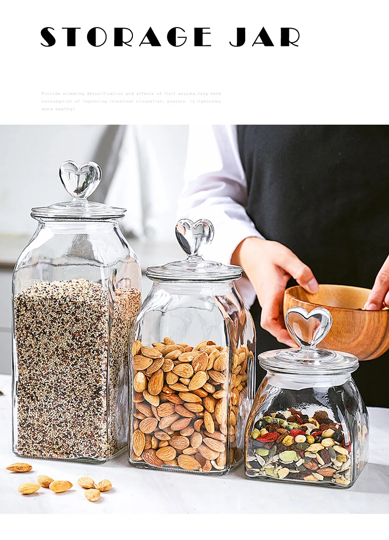 Bocal en verre,660ml--Bocaux De Rangement En Verre, En Forme De Cœur ...