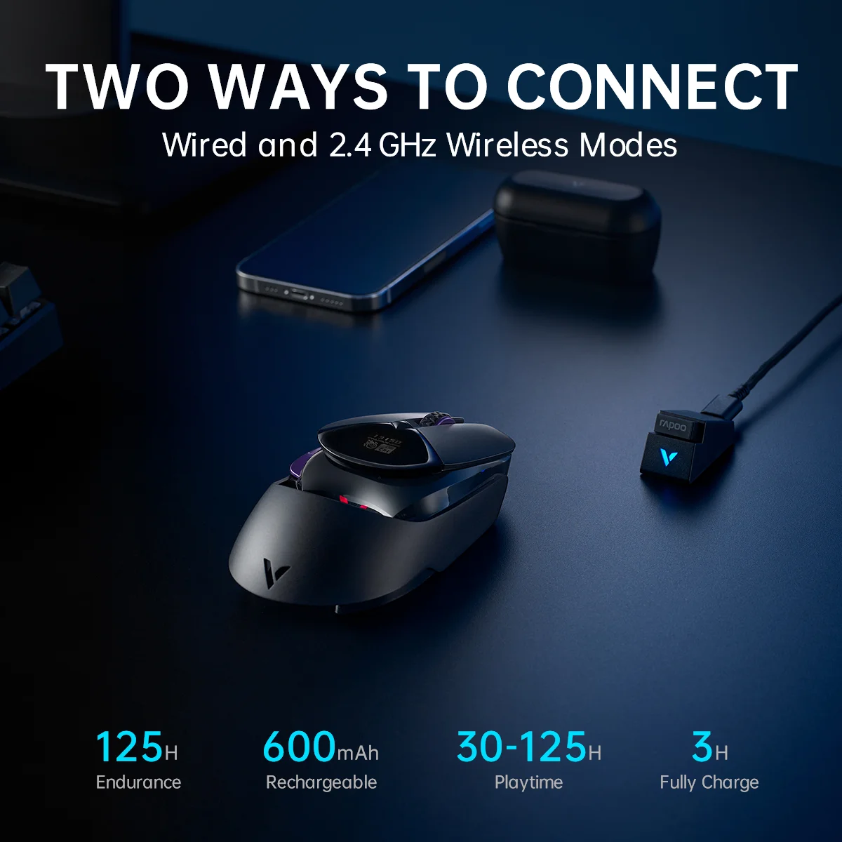 Mouse Gamer Rapoo VT960 Pro Wireless RGB PAW3395 26000 DPI Display OLED ...